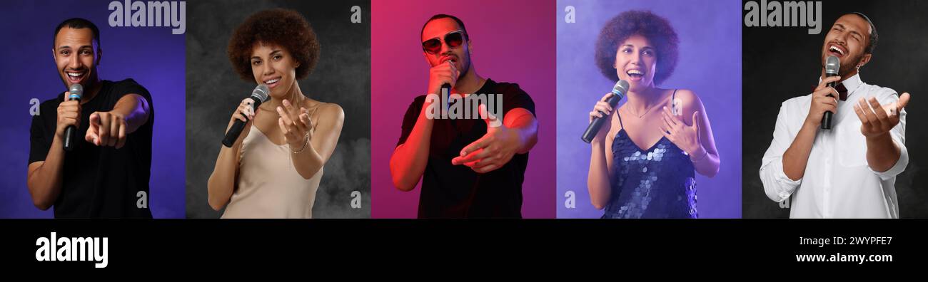 Singers on different color backgrounds, collection of photos Stock ...