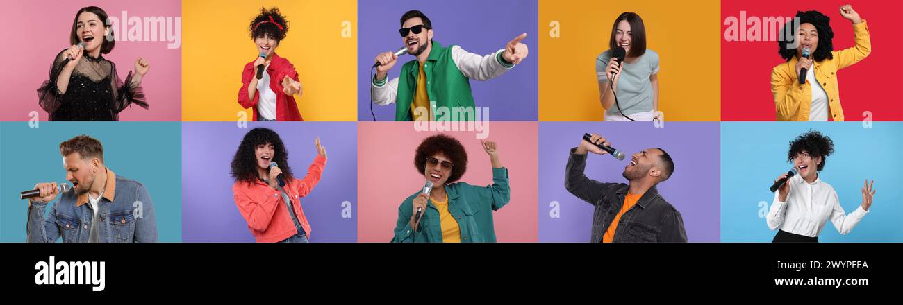 Singers on different color backgrounds, collection of photos Stock ...