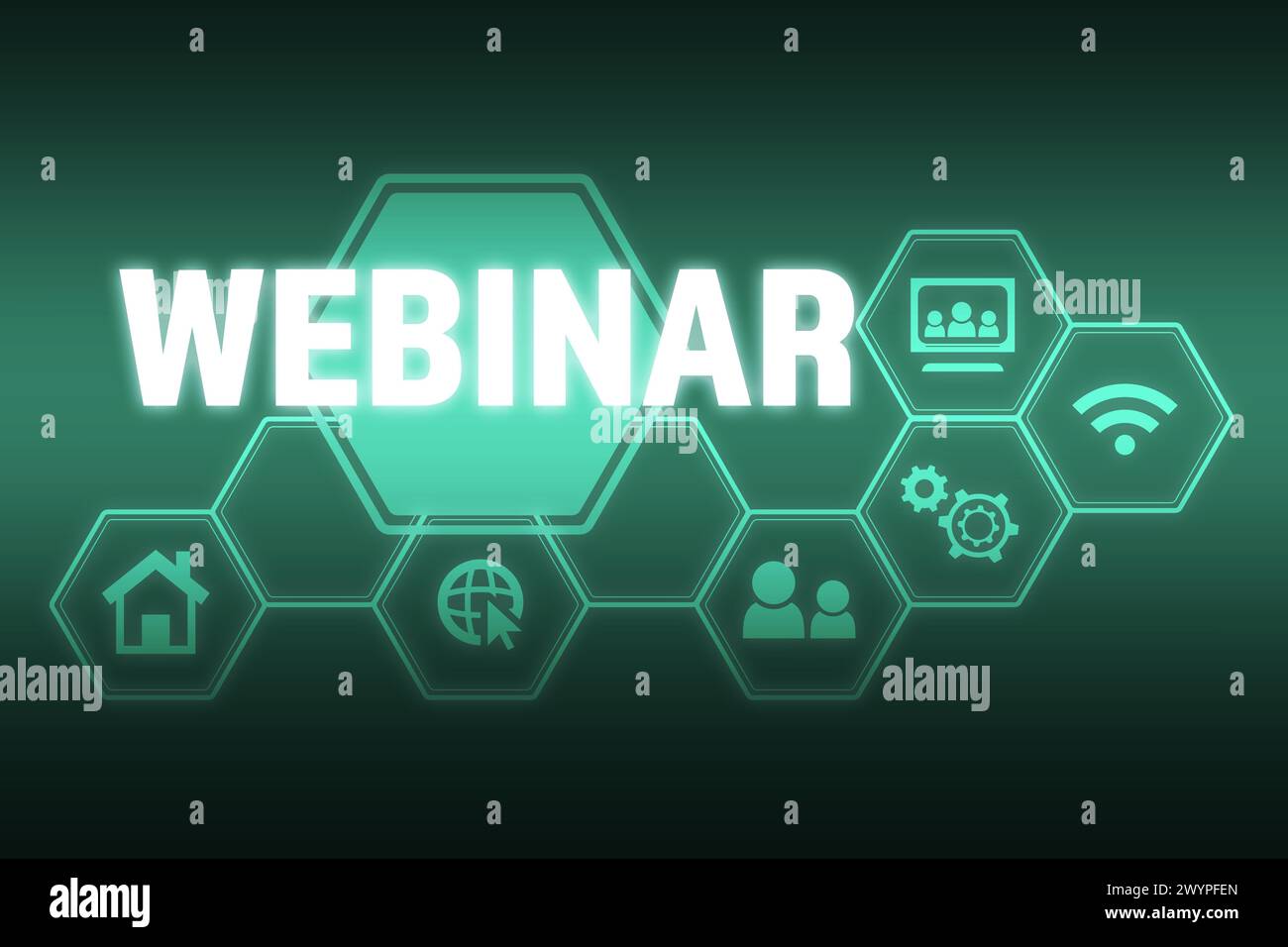 Scheme with word Webinar and icons on teal background Stock Photo - Alamy