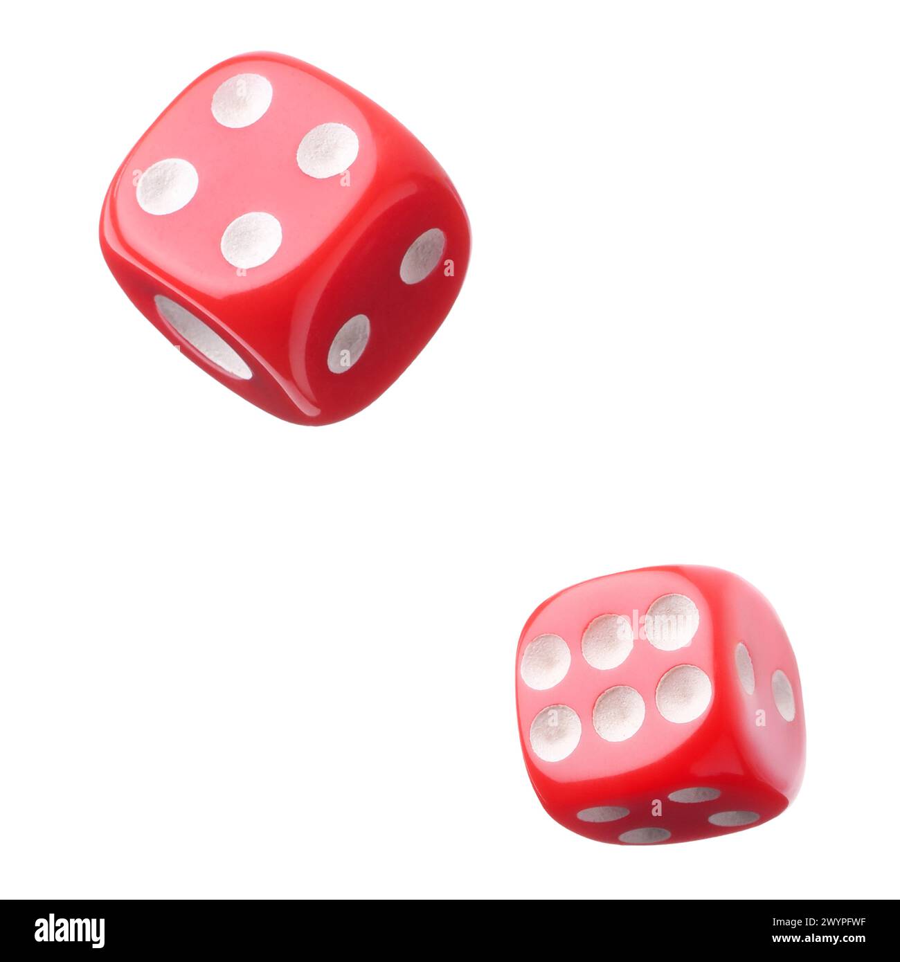 Two red dice in air on white background Stock Photo - Alamy