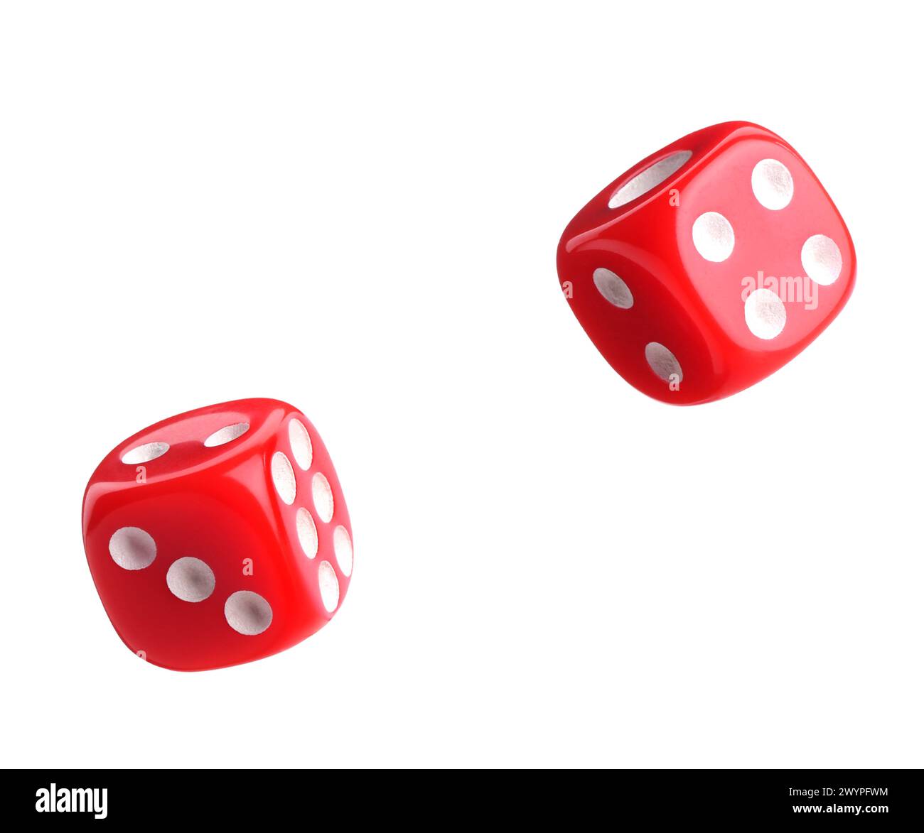 Two red dice in air on white background Stock Photo - Alamy
