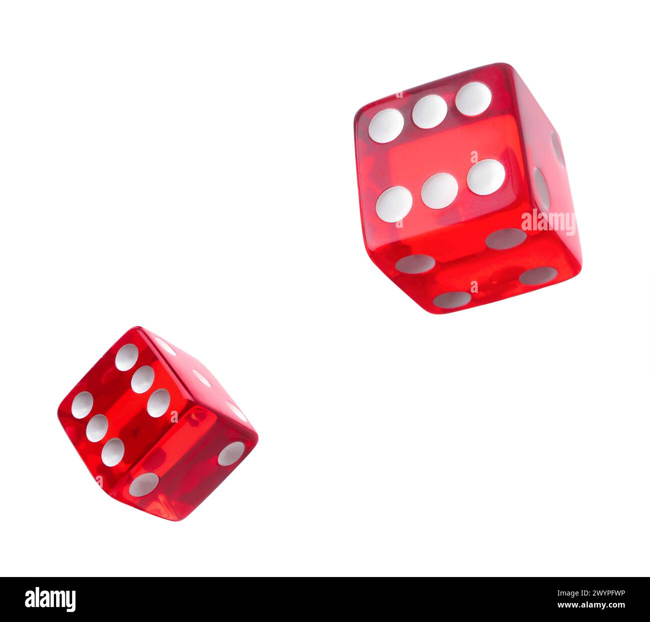 Two red dice in air on white background Stock Photo - Alamy