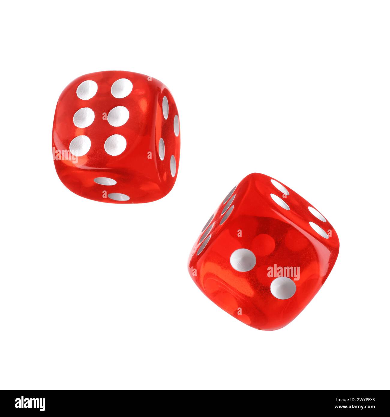 Two red dice in air on white background Stock Photo - Alamy