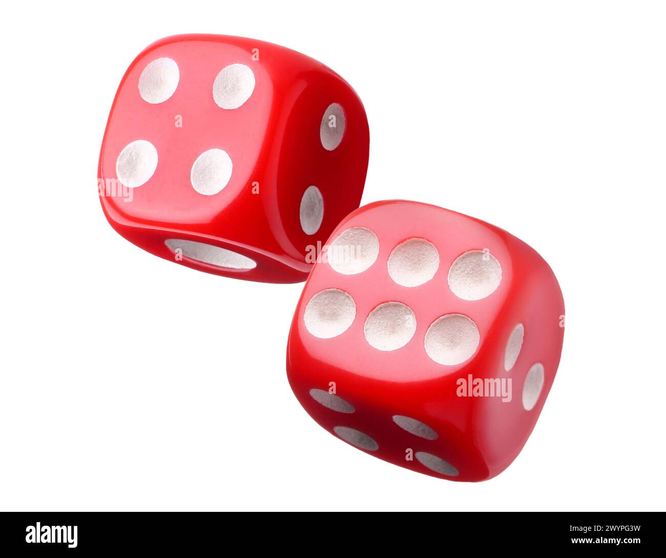 Two red dice in air on white background Stock Photo - Alamy