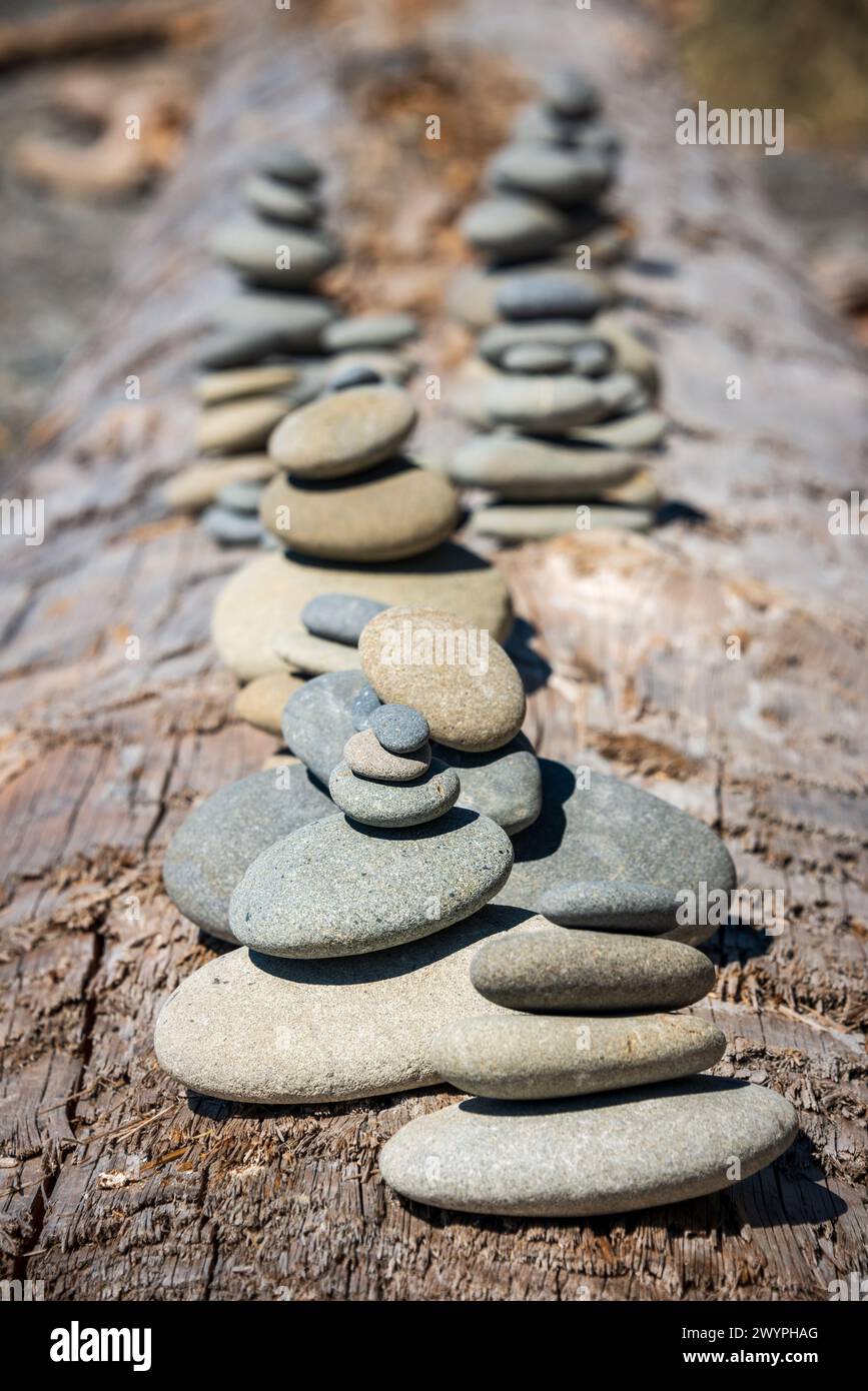 Cairn of rocks stacked on Ruby Beach on the Olympic Peninsula in the ...