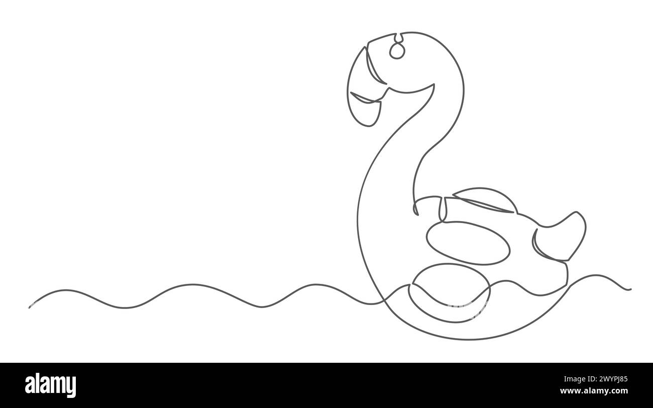 Flamingo inflatable One line drawing isolated on white background Stock ...
