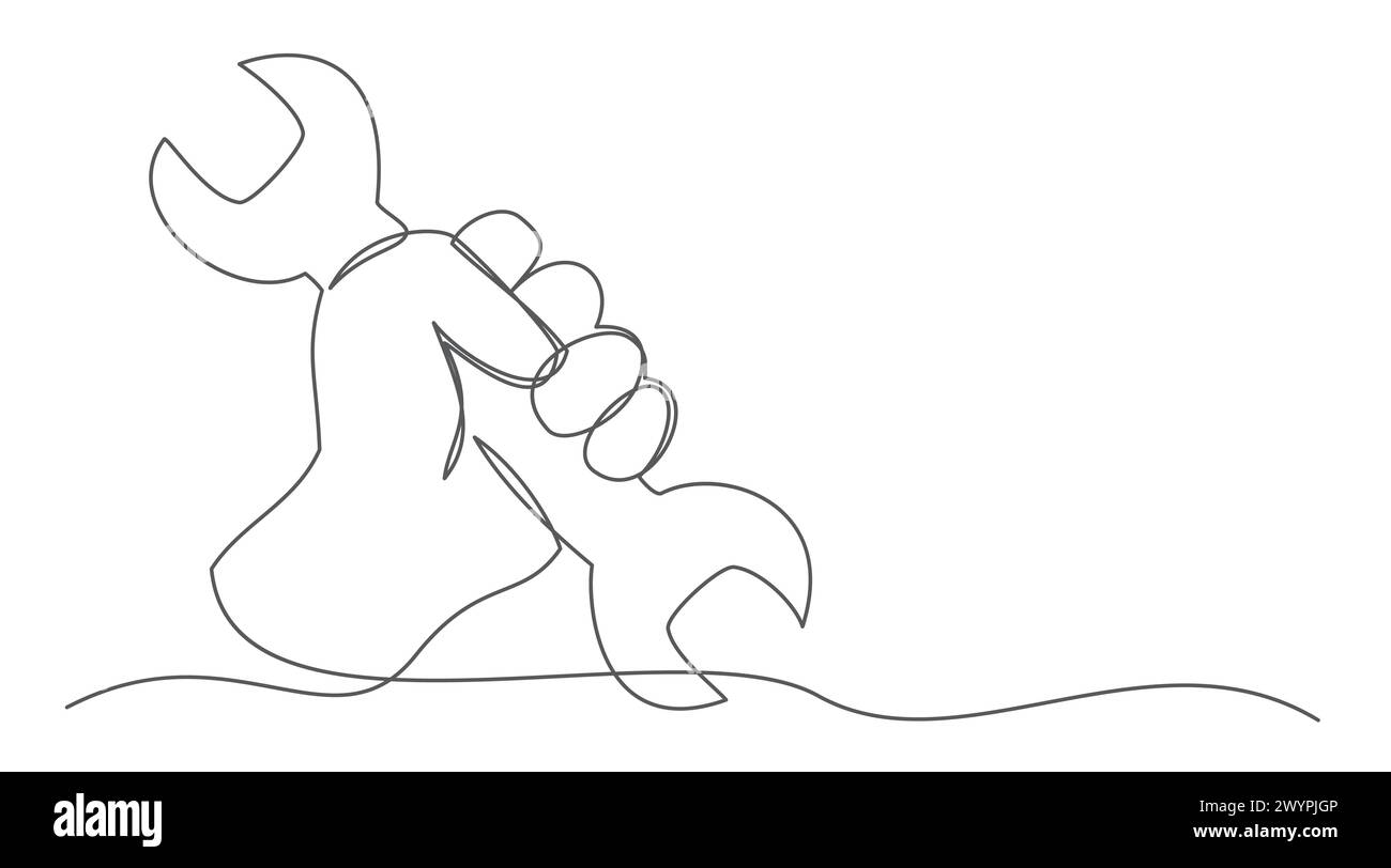 Repair One line drawing isolated on white background Stock Vector Image ...