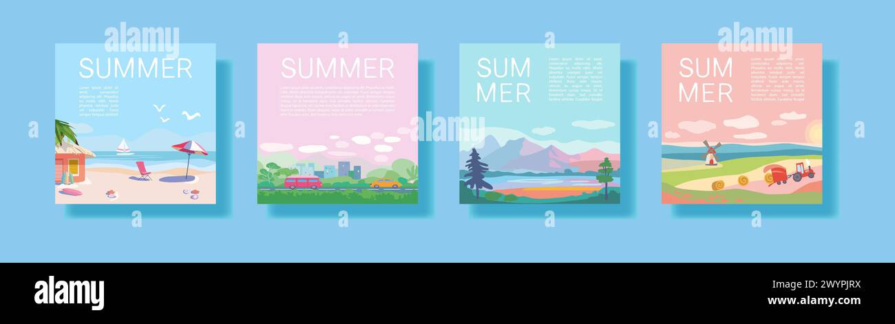 Set of summer travel and vacation posters. Landscapes of sea resorts ...
