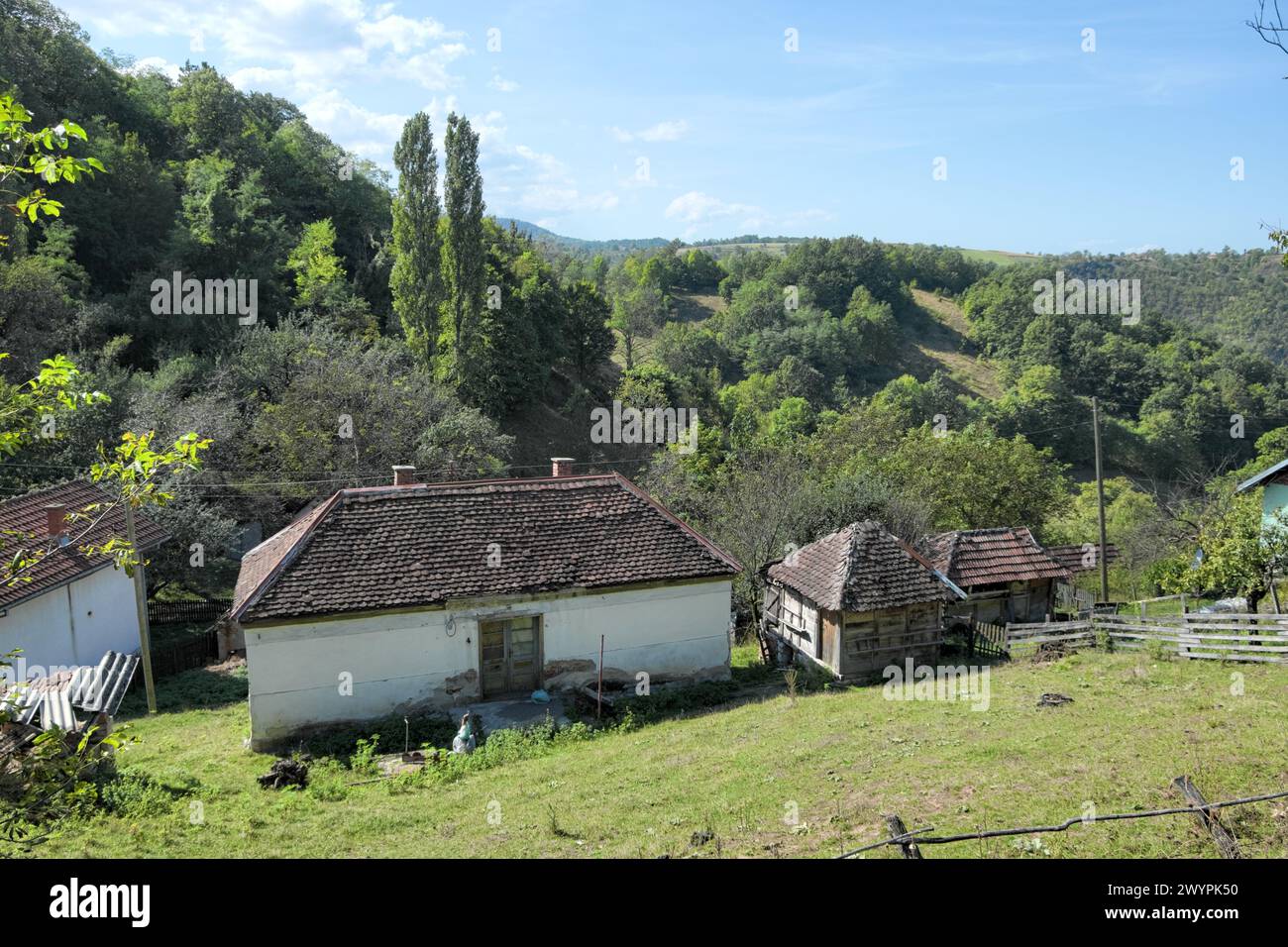 rural house and farm buildings idyllic farm in western central Serbia ...