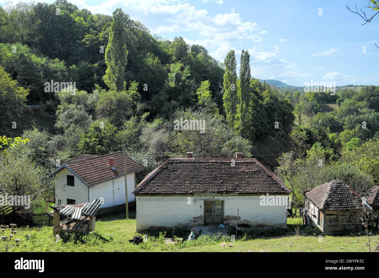 rural house and farm buildings idyllic farm in western central Serbia ...