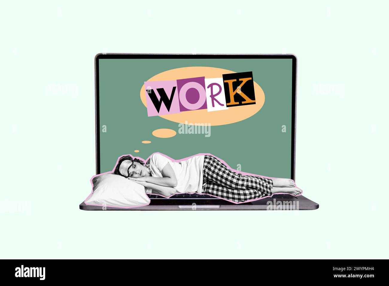 Creative collage picture sleeping girl exhausted worker remote ...