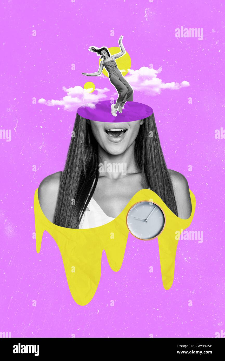 Creative vertical collage picture young woman insomnia nightmare sleep ...