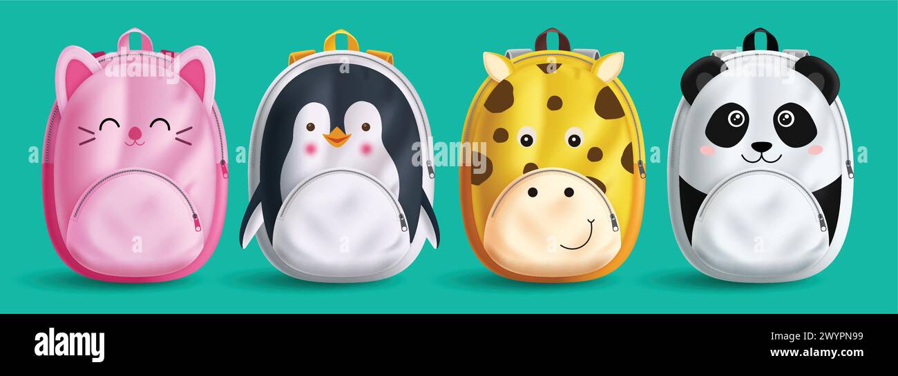 School bags animals vector set design. Back to school cute animal ...