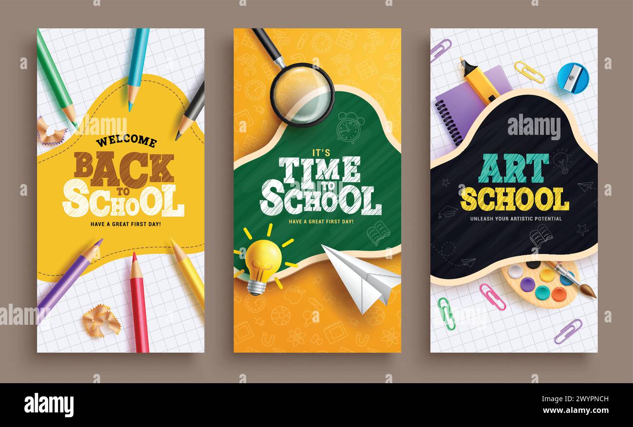 Back to school text vector poster set. Welcome back greeting ...