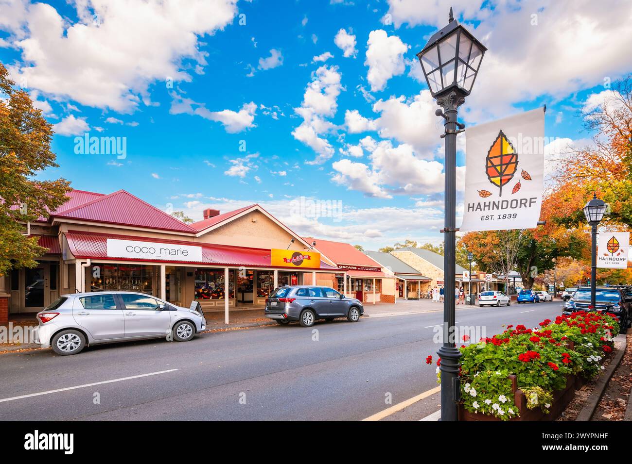 Adelaide Hills, South Australia - May 1, 2021: Hahndorf logo on street ...
