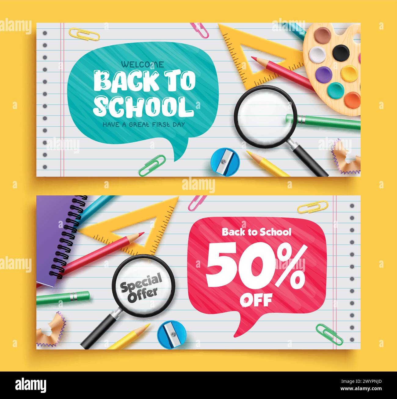 Back to school text vector banner set design. Back to school welcome ...