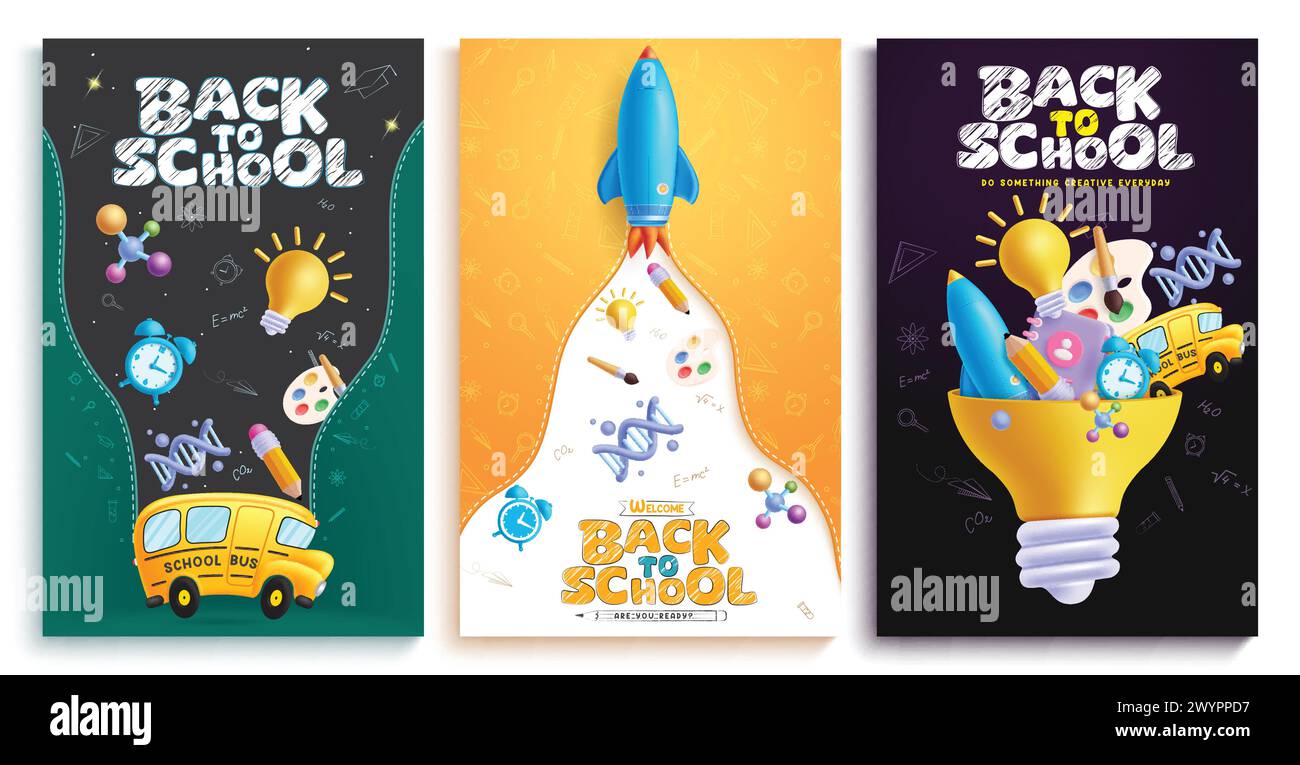 Back to school text vector poster set design. Welcome back to school ...