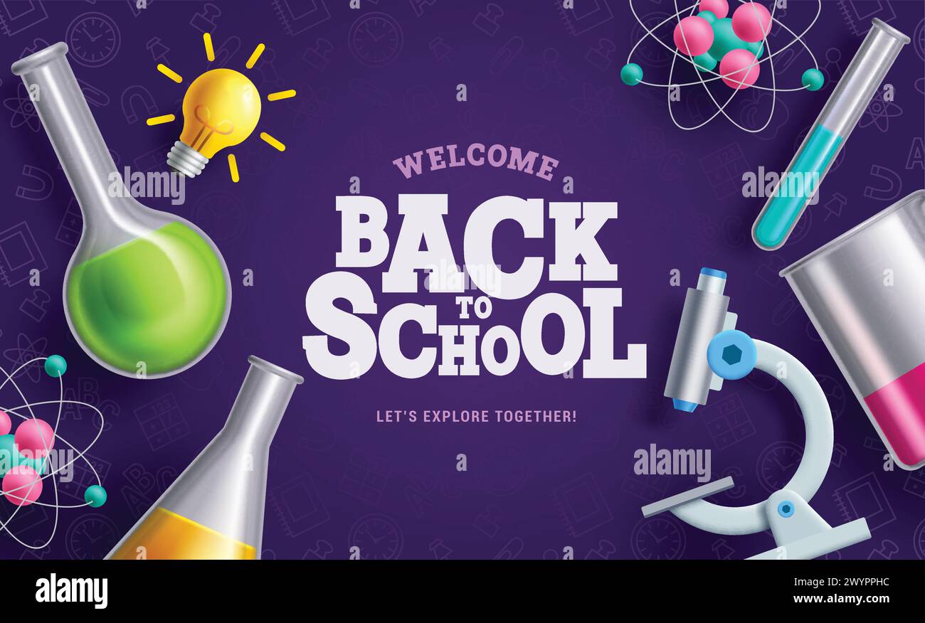 Back to school science vector design. Welcome back to school text with science laboratory tools ...