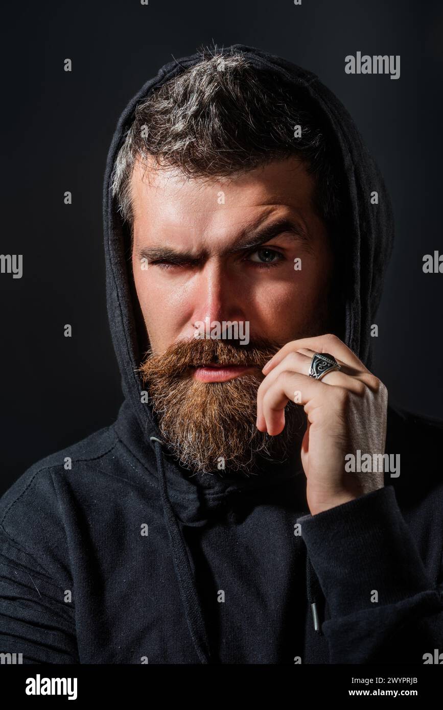 Beard balm. Beard hair care. Male prickly stubble concept. The prickly ...