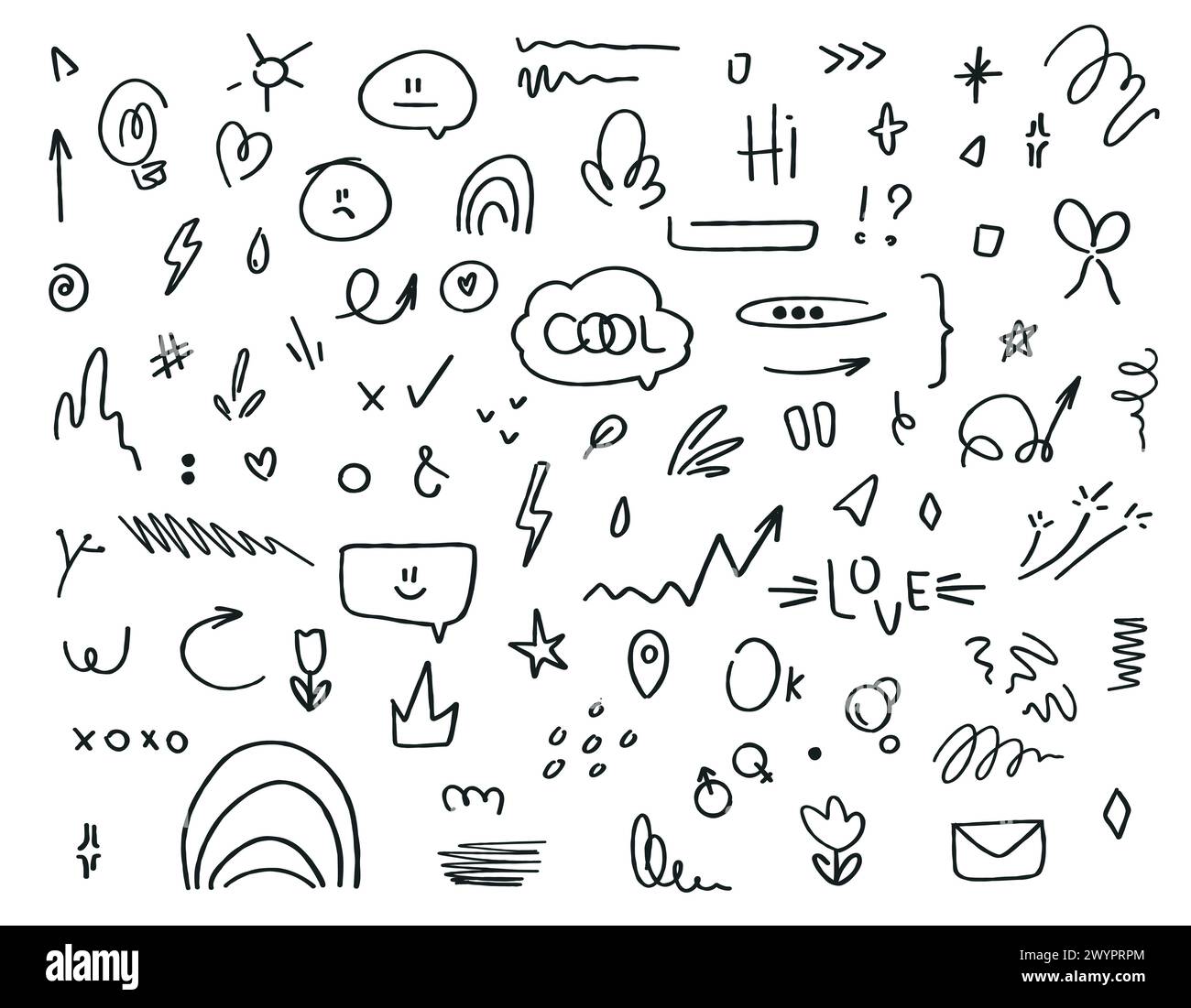 Set of simple hand drawn elements in doodle style. Thumbnail underline ...