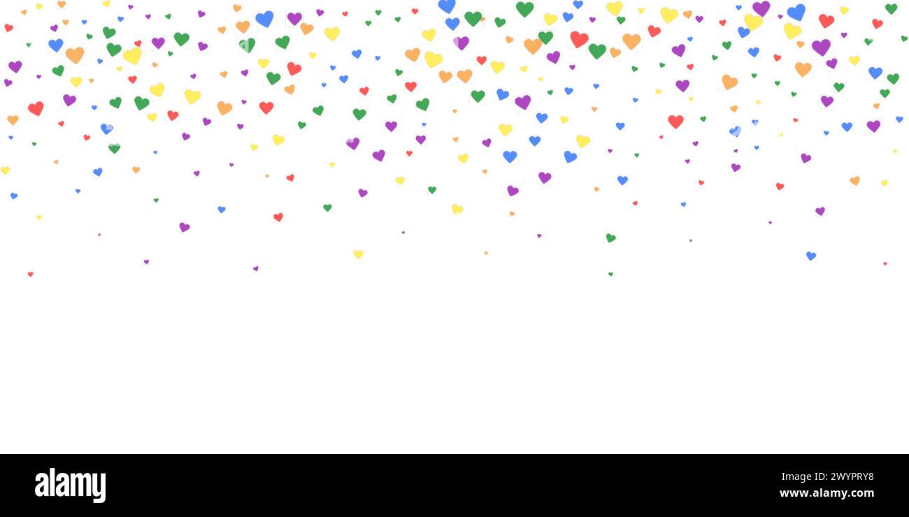 Valentine hearts, flying, falling down, floating. Rainbow colored ...