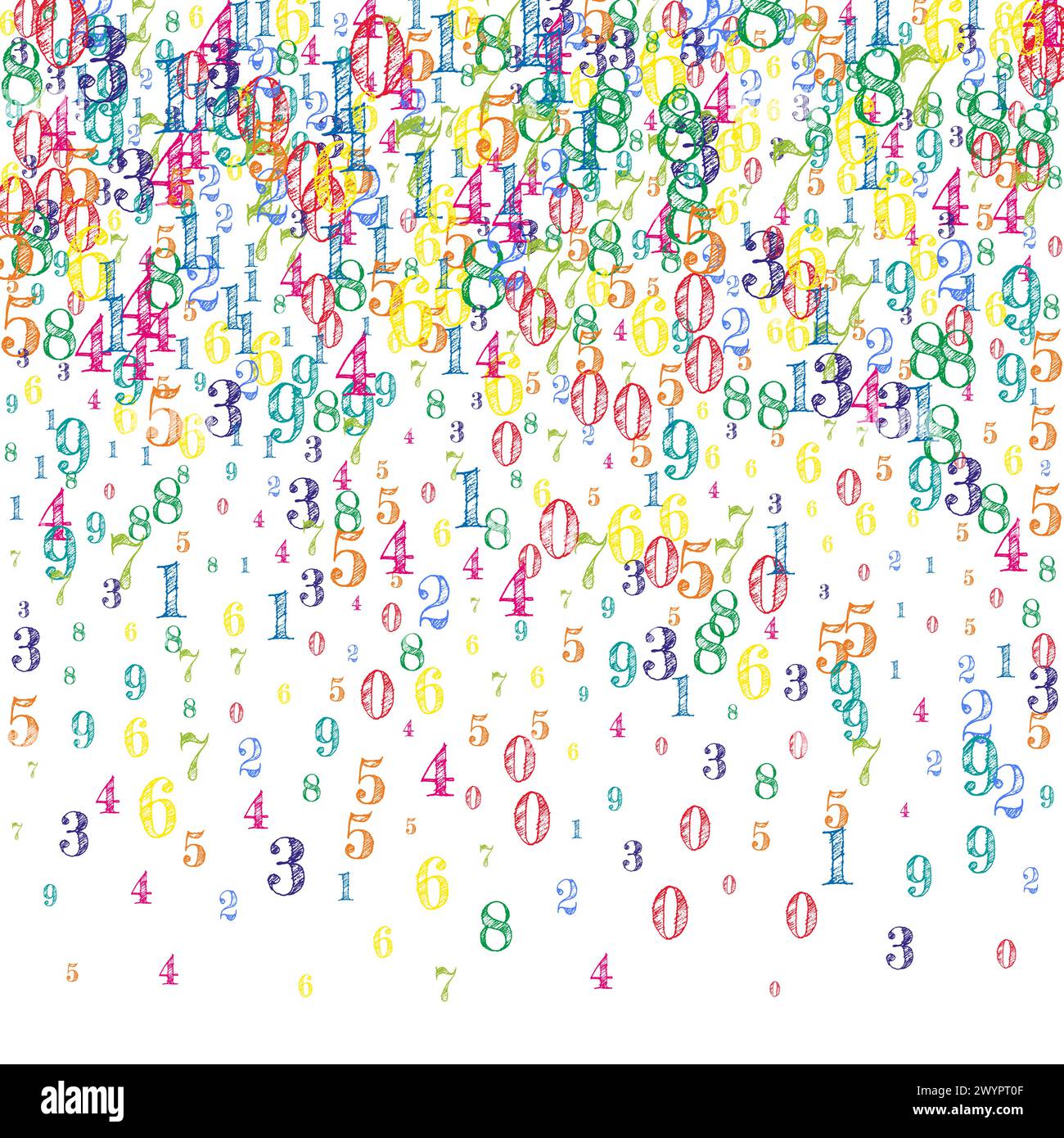 Falling colorful numbers. Math study concept with flying digits. Back ...