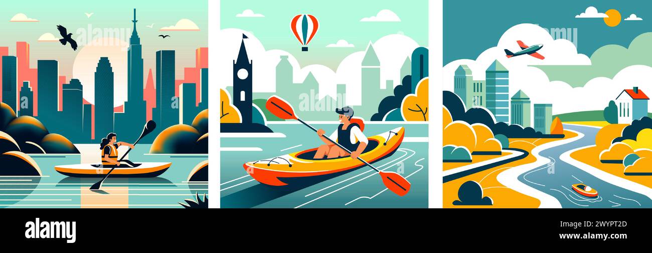 Urban Kayaking Skyline Adventure vector Stock Vector Image & Art - Alamy