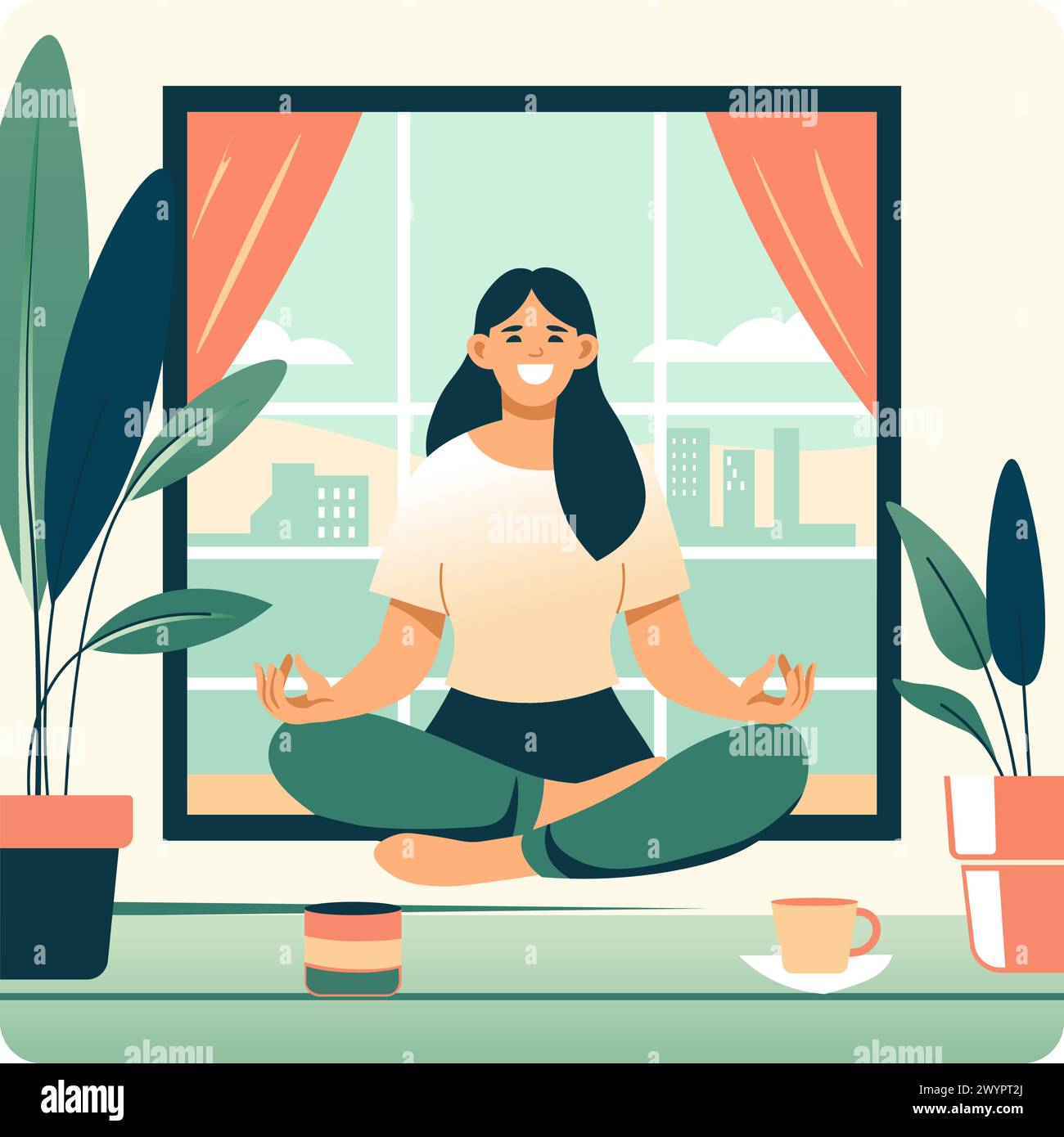 Meditation at home morning Stock Vector Images - Alamy