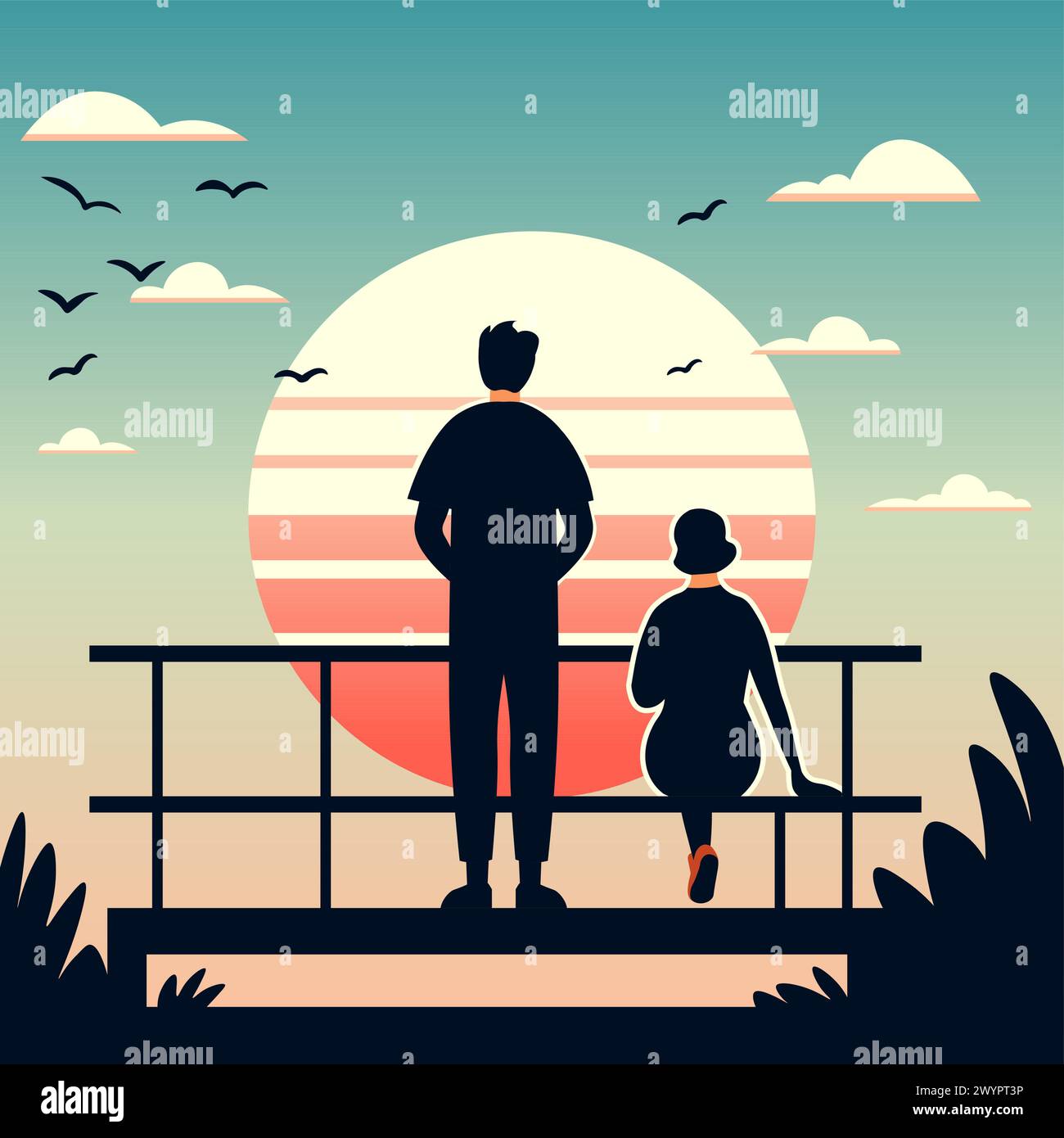 Watching Sunset Over City Silhouette Stock Vector Image & Art - Alamy