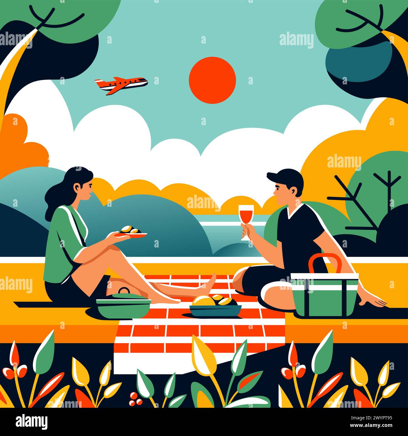 Picnic sunset Stock Vector Images - Alamy