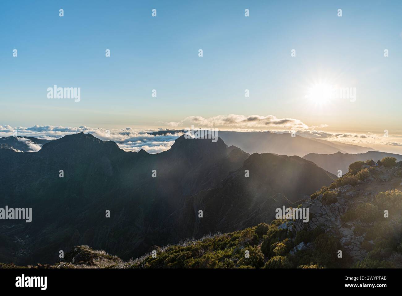 Evening view from highest point of Madeira namedPico Ruivo do Santana ...