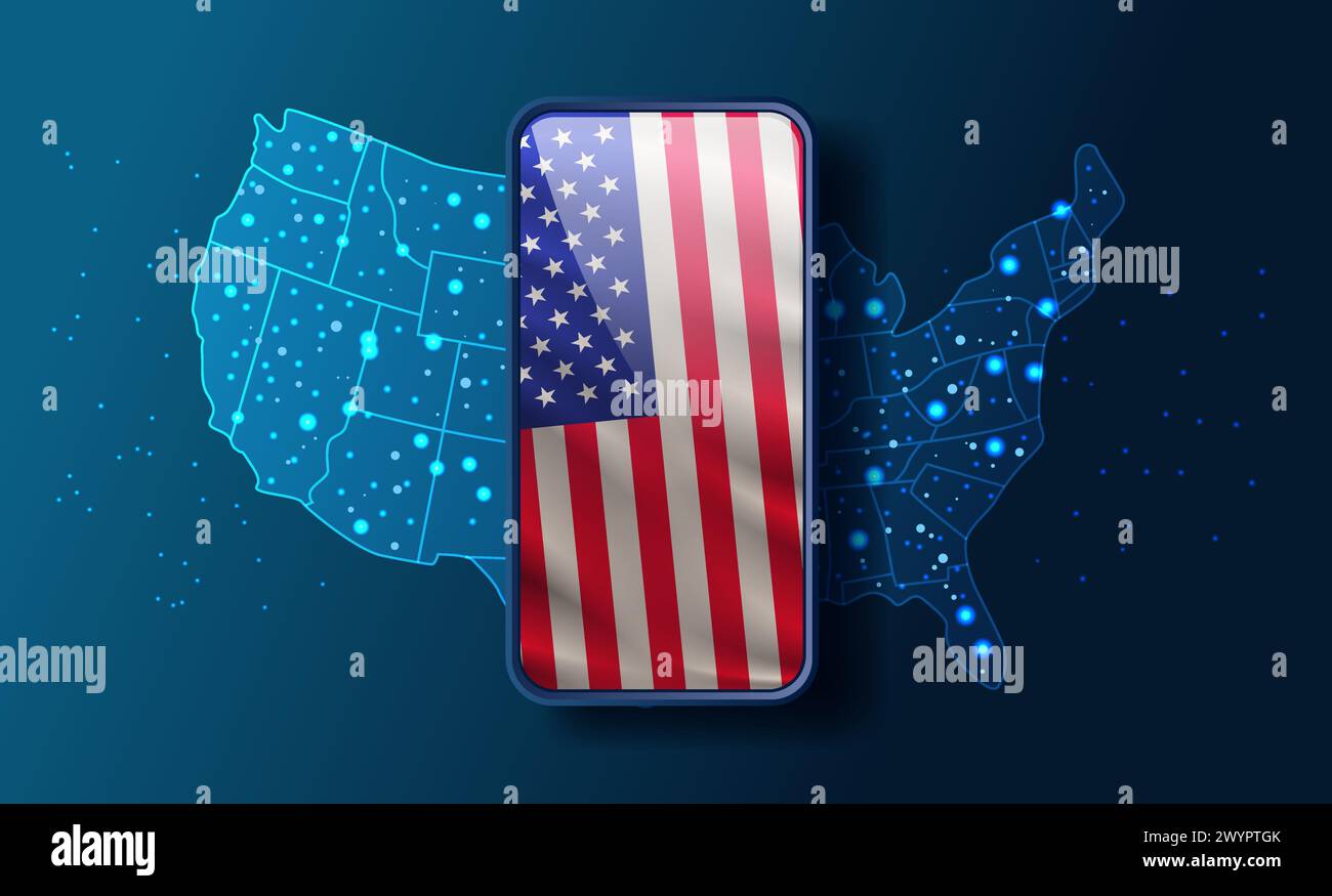 USA voting map and flag on smartphone screen american presidential ...