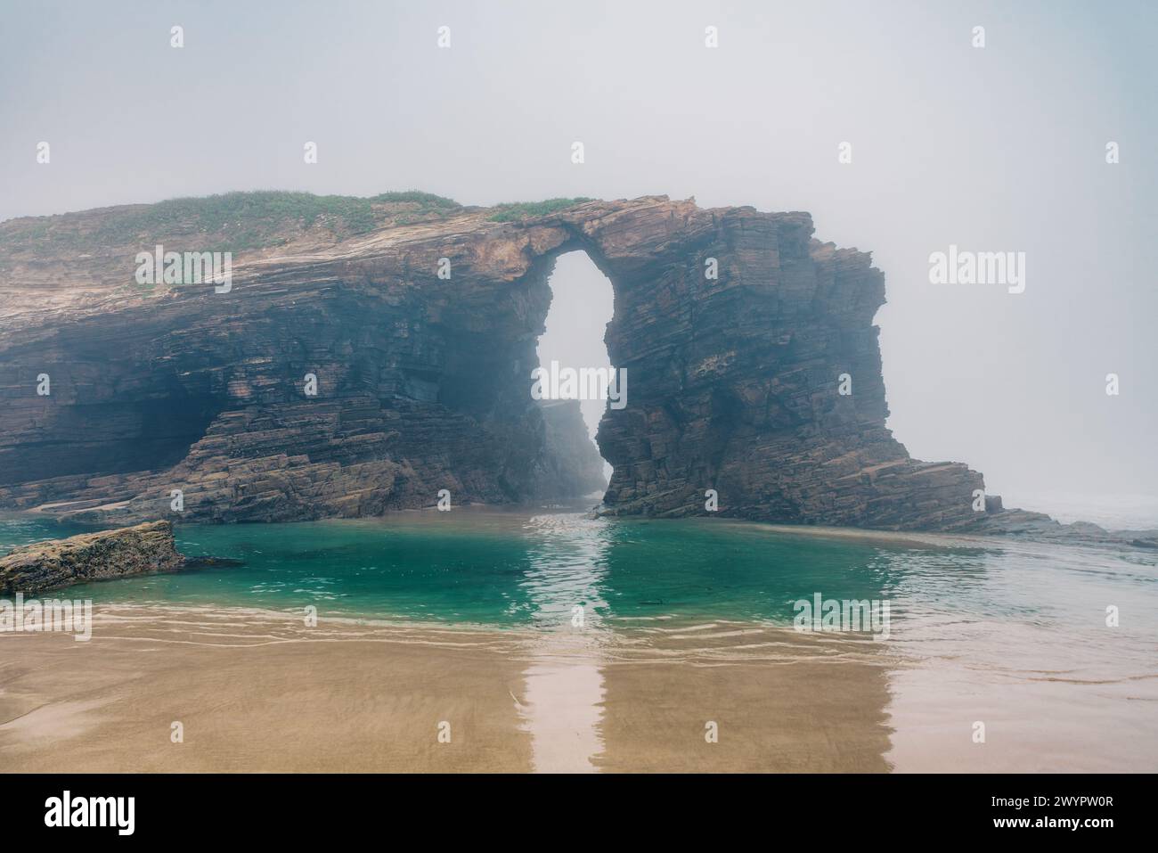 Cathedrals beach in Galicia, Spainn. Foggy landscape with Playa de Las ...