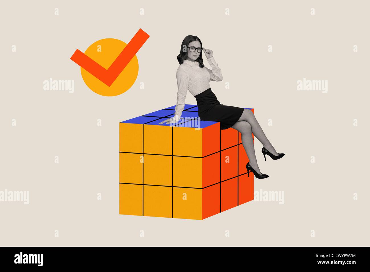 Composite trend artwork sketch image photo collage of black white young ...