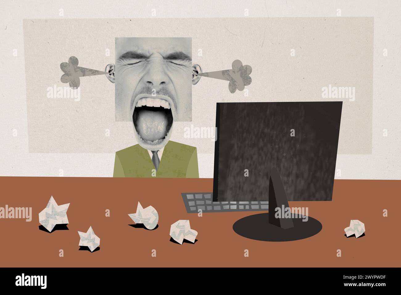 Sketch image composite artwork collage of black white silhouette young ...