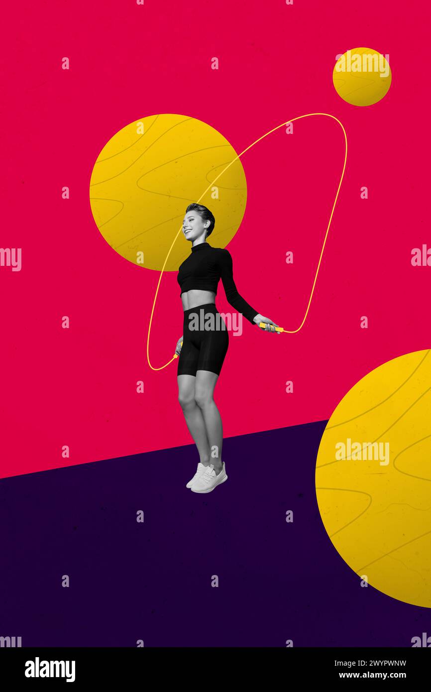 Composite trend artwork sketch photo collage of young active lady sport ...