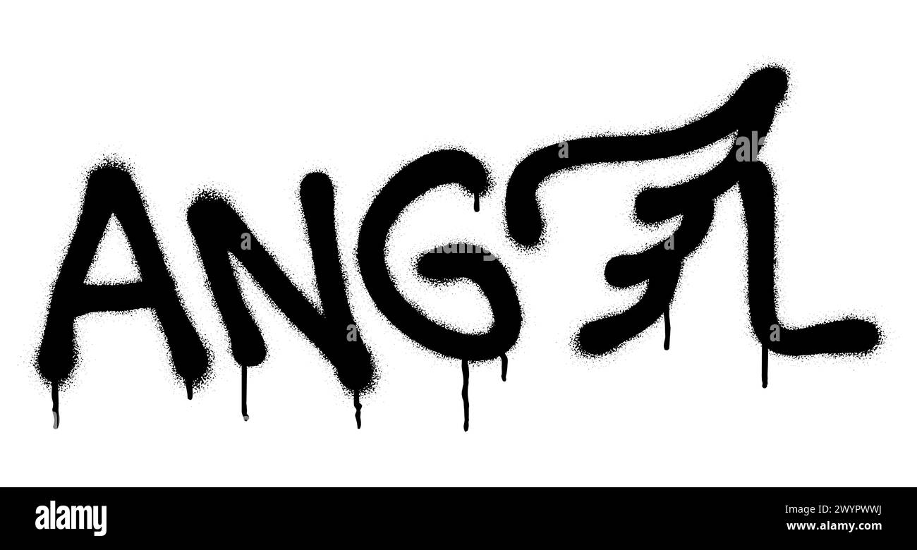 Spray graffiti word ANGEL and stylized angel's wing over white Stock ...