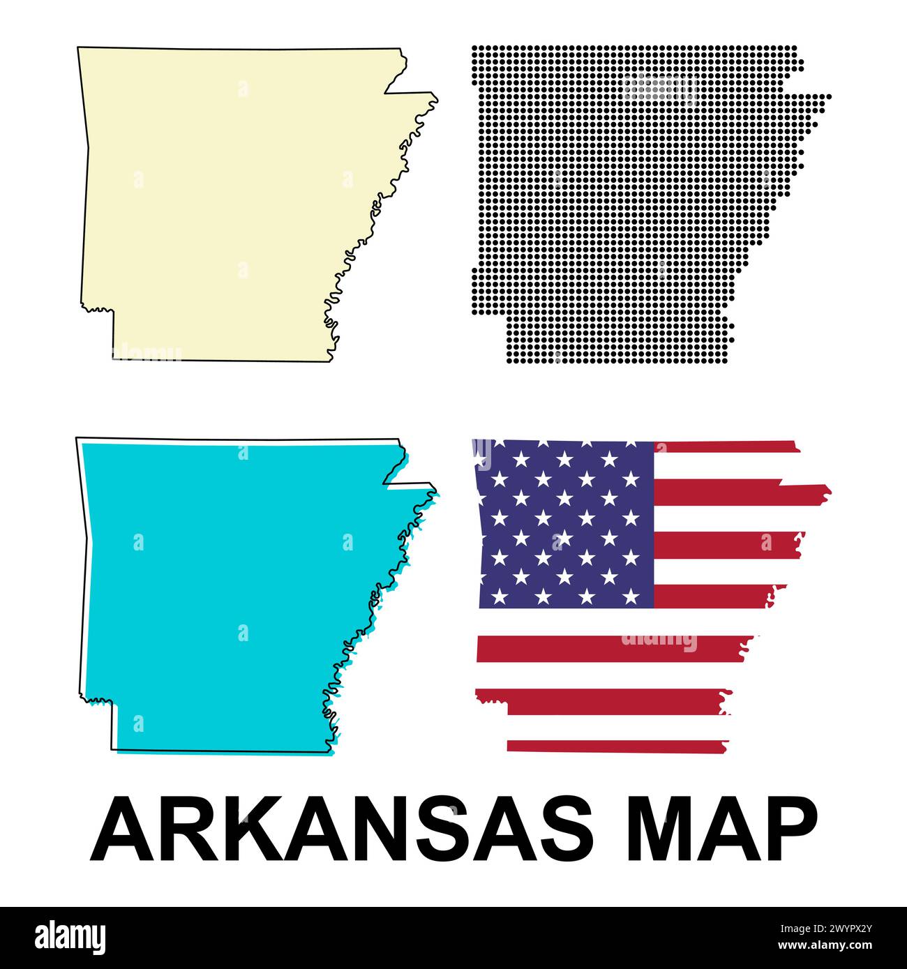 Set of Arkansas map, united states of america. Flat concept icon symbol ...