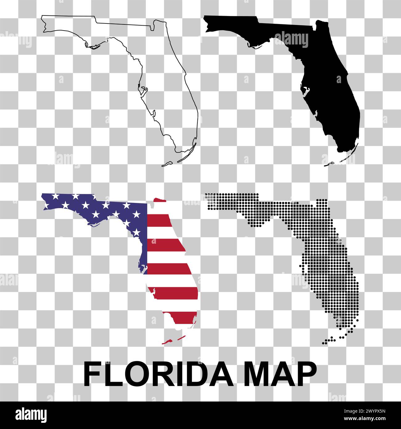 Set of Florida map, united states of america. Flat concept icon vector ...