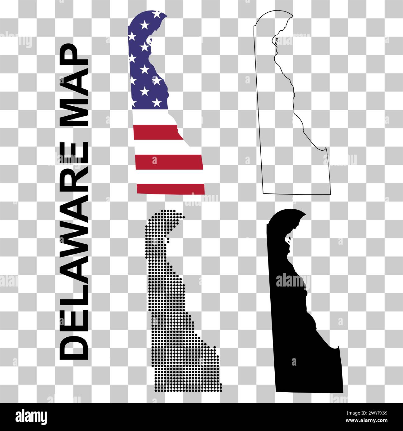 Set of Delaware map, united states of america. Flat concept icon vector ...