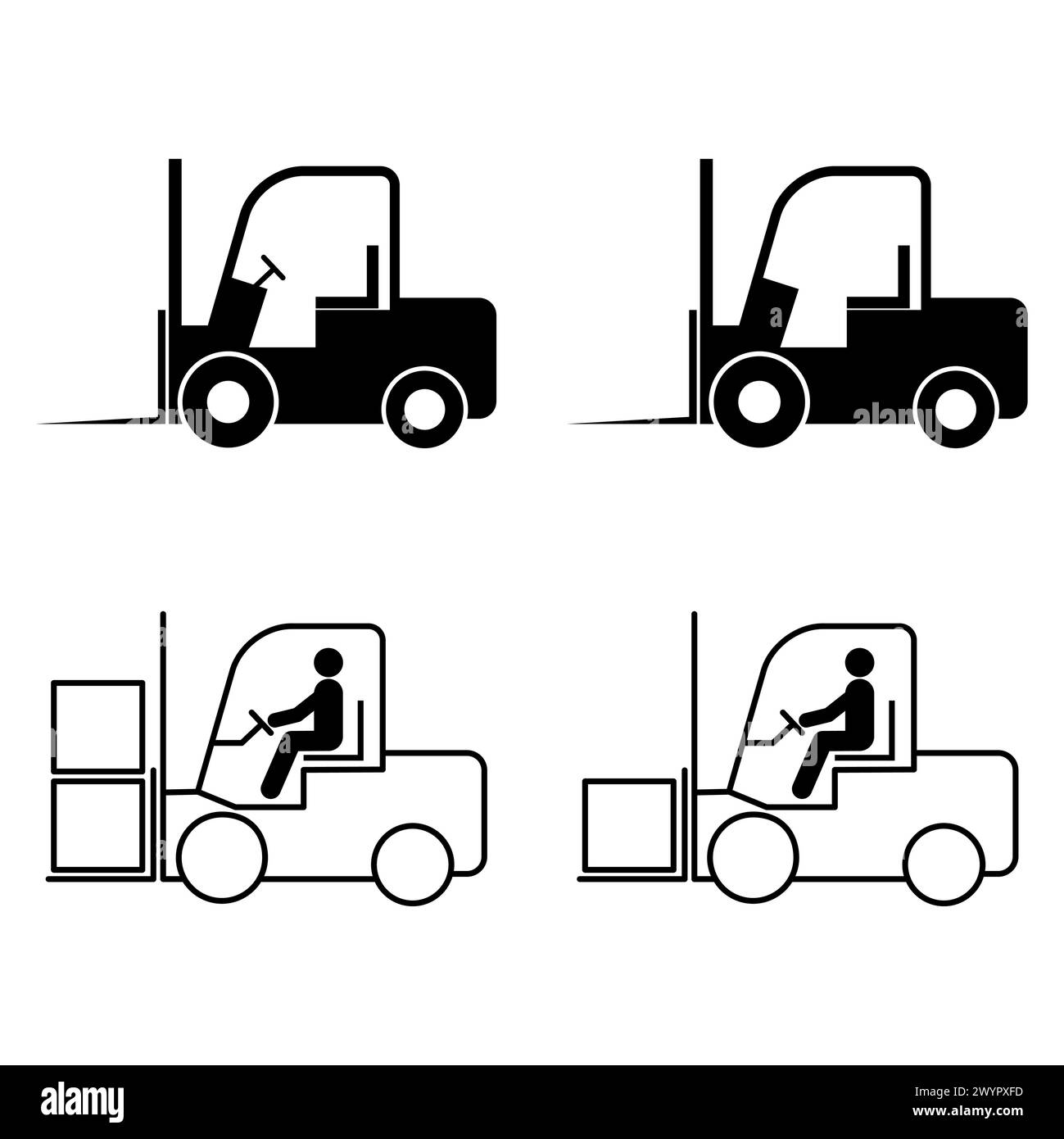 Set of Forklift transport icon, industry vehicle machine symbol, fork ...