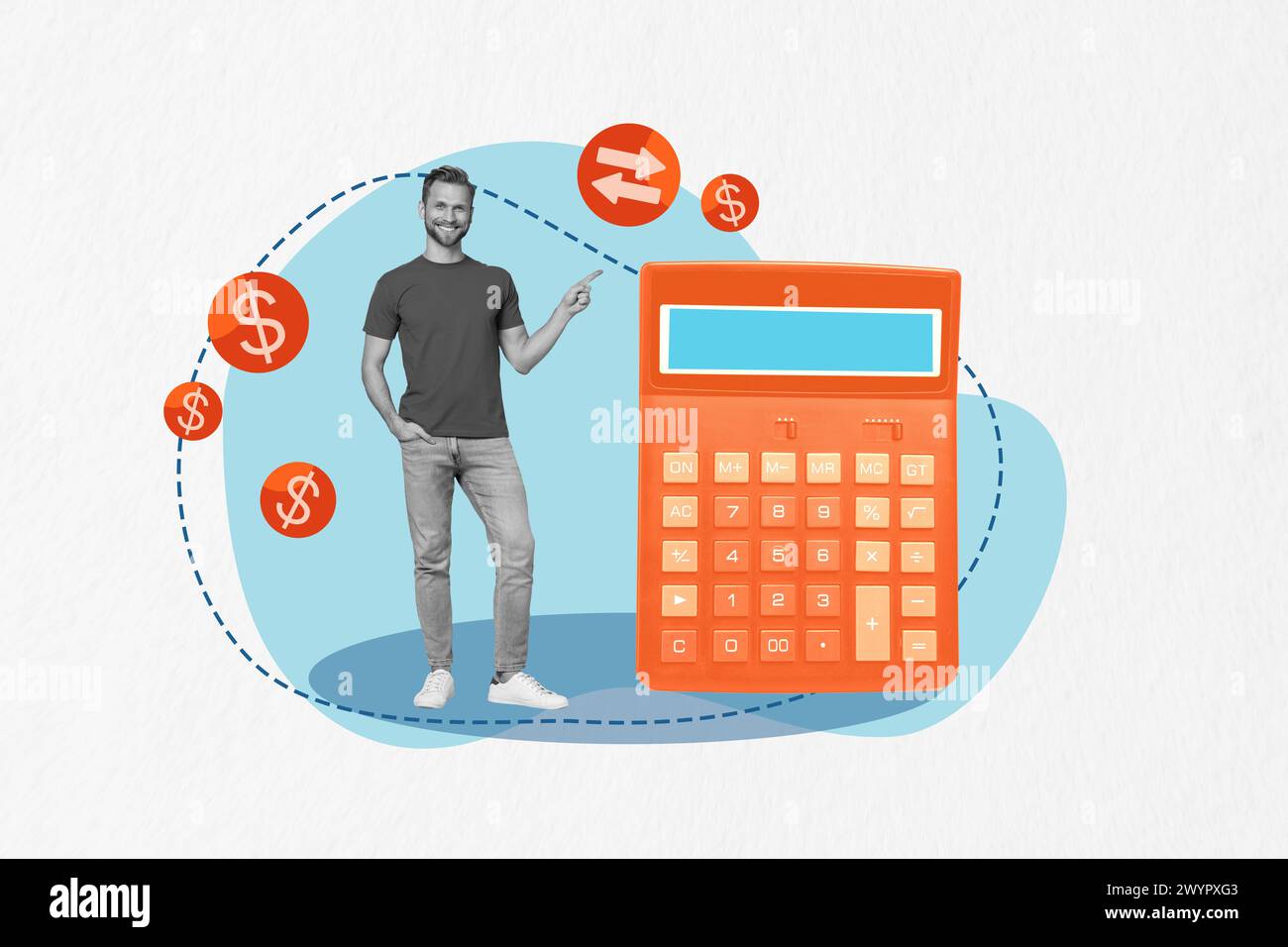 3d abstract creative artwork template collage of man point finger ...