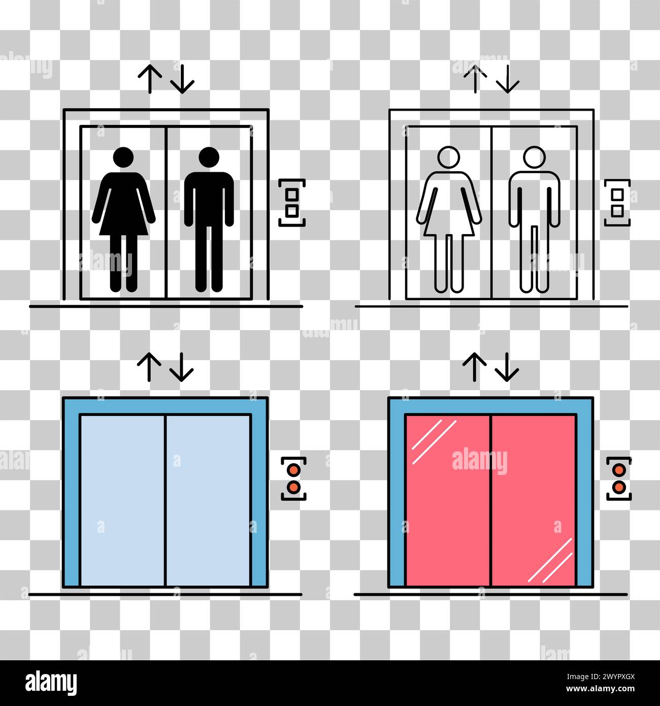 Set of Lift elevator icon, graphic design sign, building doorway symbol ...