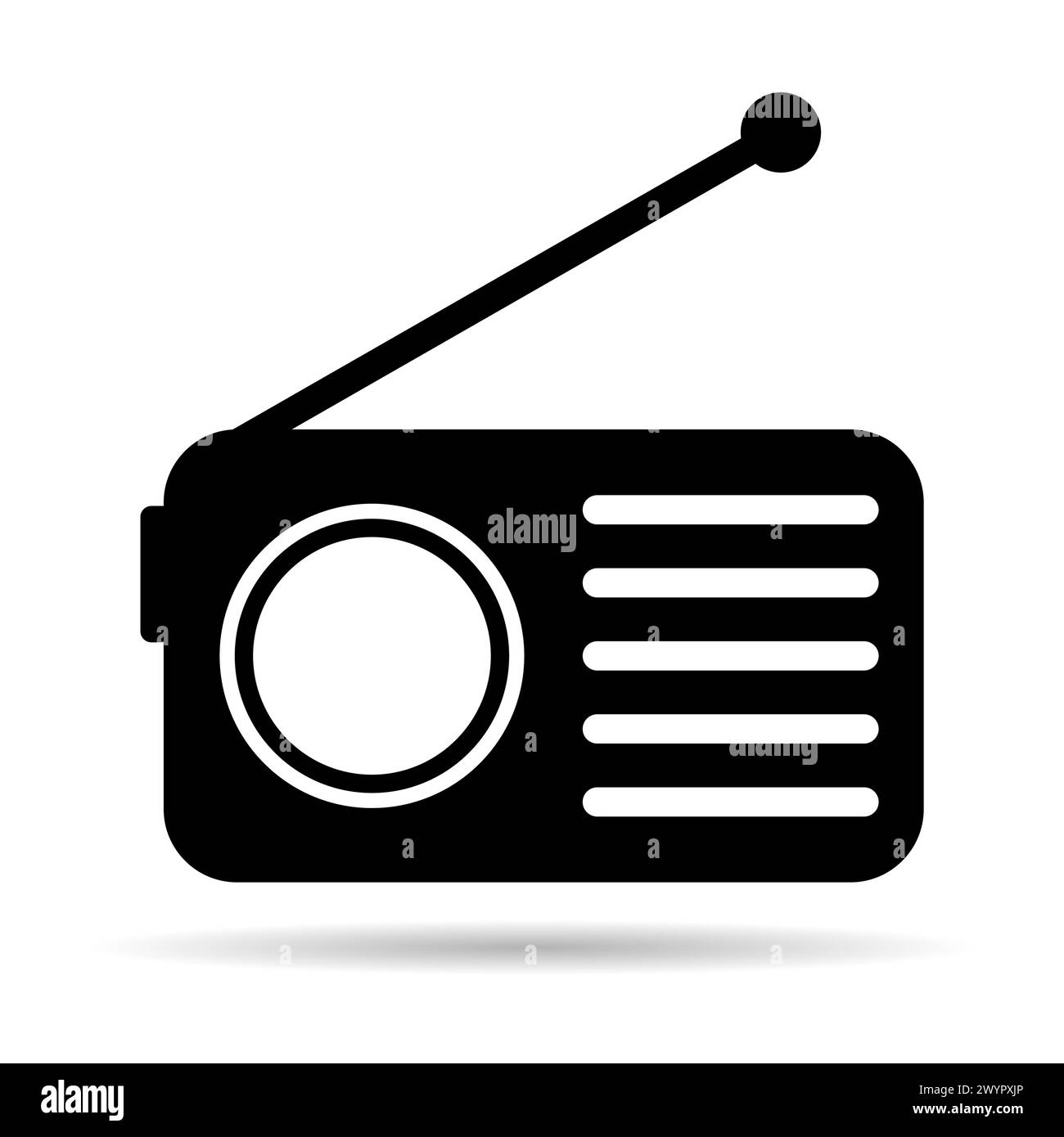 Retro radio station icon shadow, flat isolated music sound media button ...