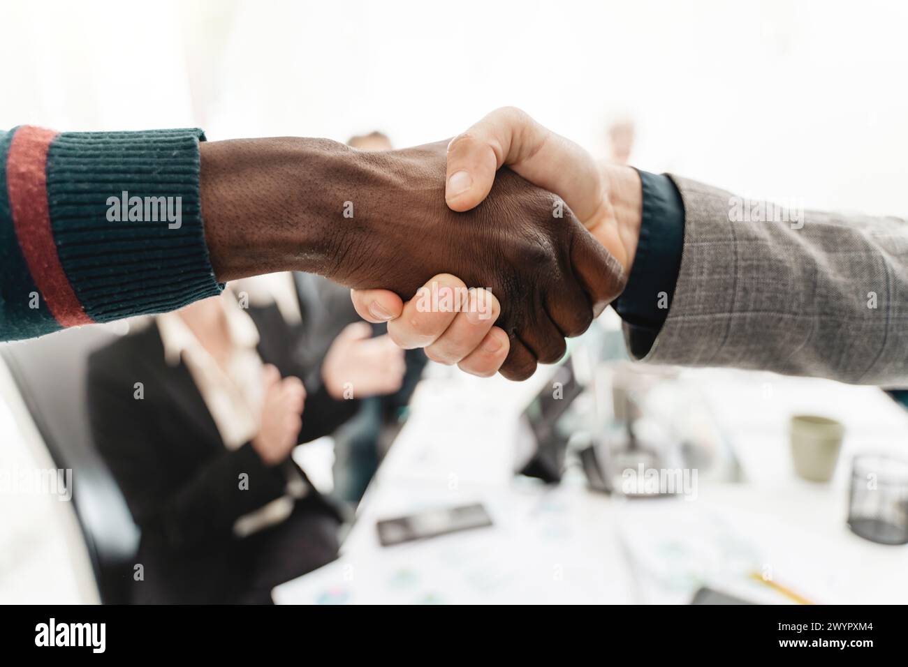 Interracial handshake between a black and a white hand - unity and ...