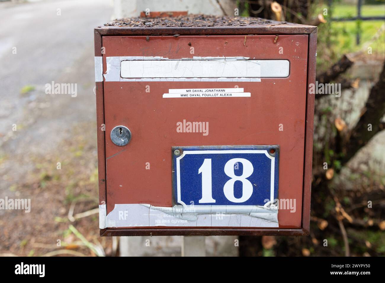 Gray La Ville, France. 27th Mar, 2024. Former letterbox of Alexia ...