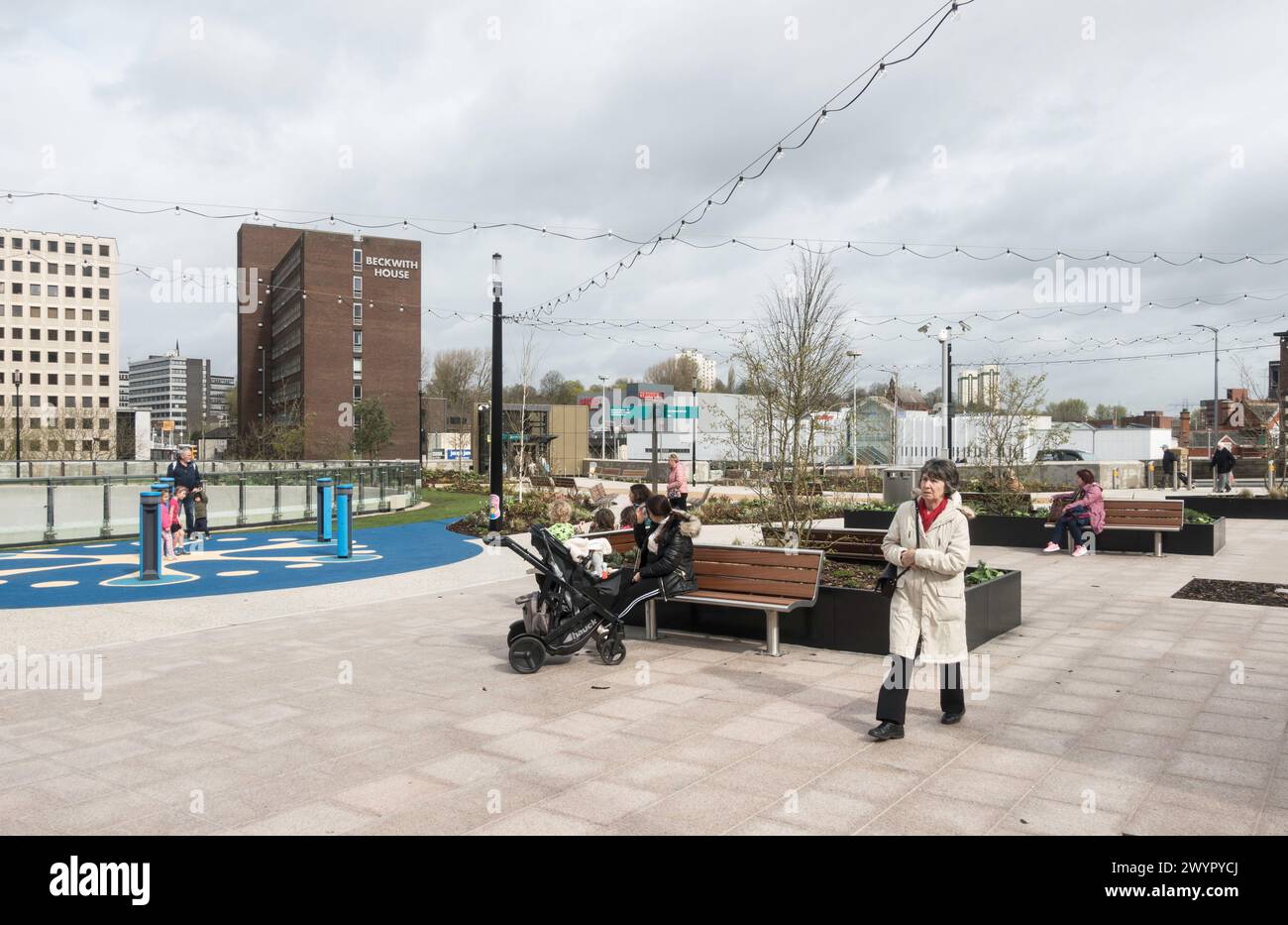 People enjoying the new park above Stockport transport interchange ...