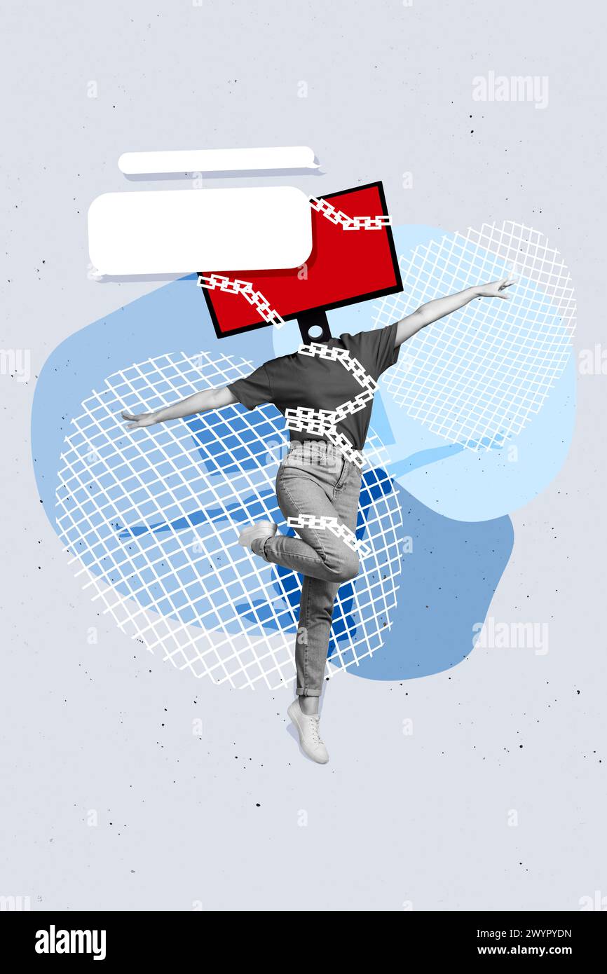 Vertical photo collage of human instead head computer monitor addiction ...