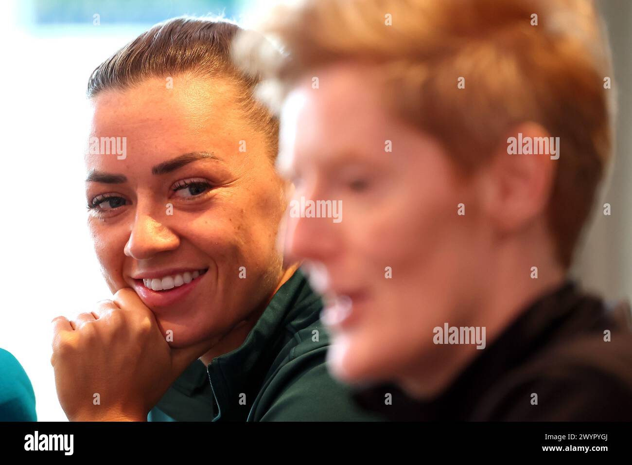 Republic of Ireland captain Katie McCabe (left) and head coach Eileen ...