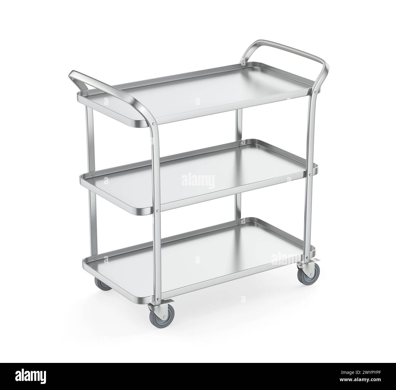 Empty silver serving cart on white background Stock Photo - Alamy